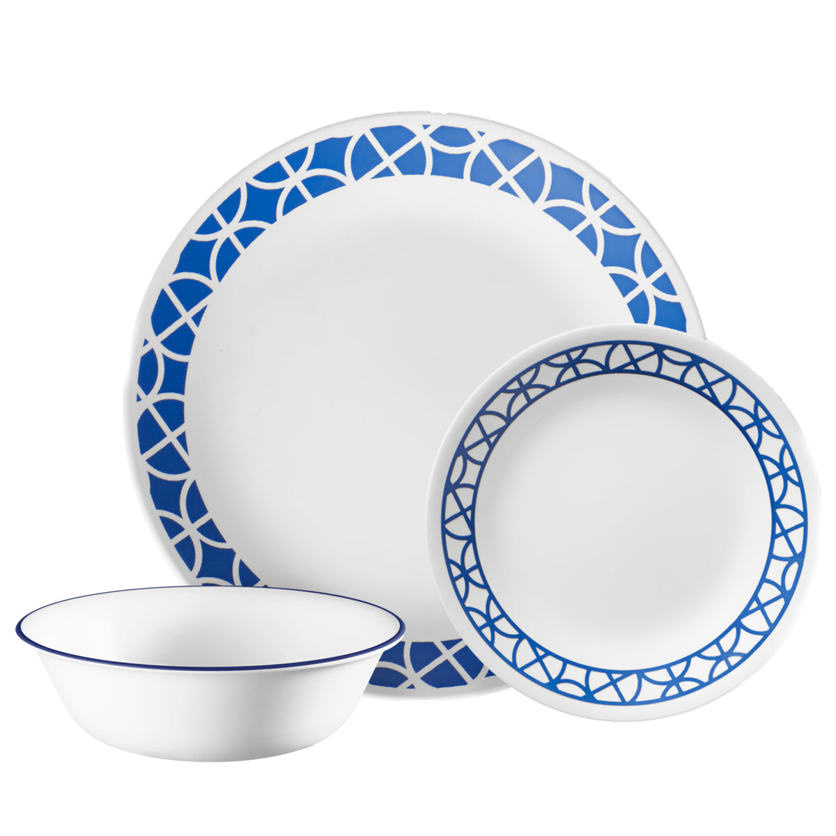 Corelle® Cobalt Circles 12-piece Mugless Dinnerware Set, Service of 4