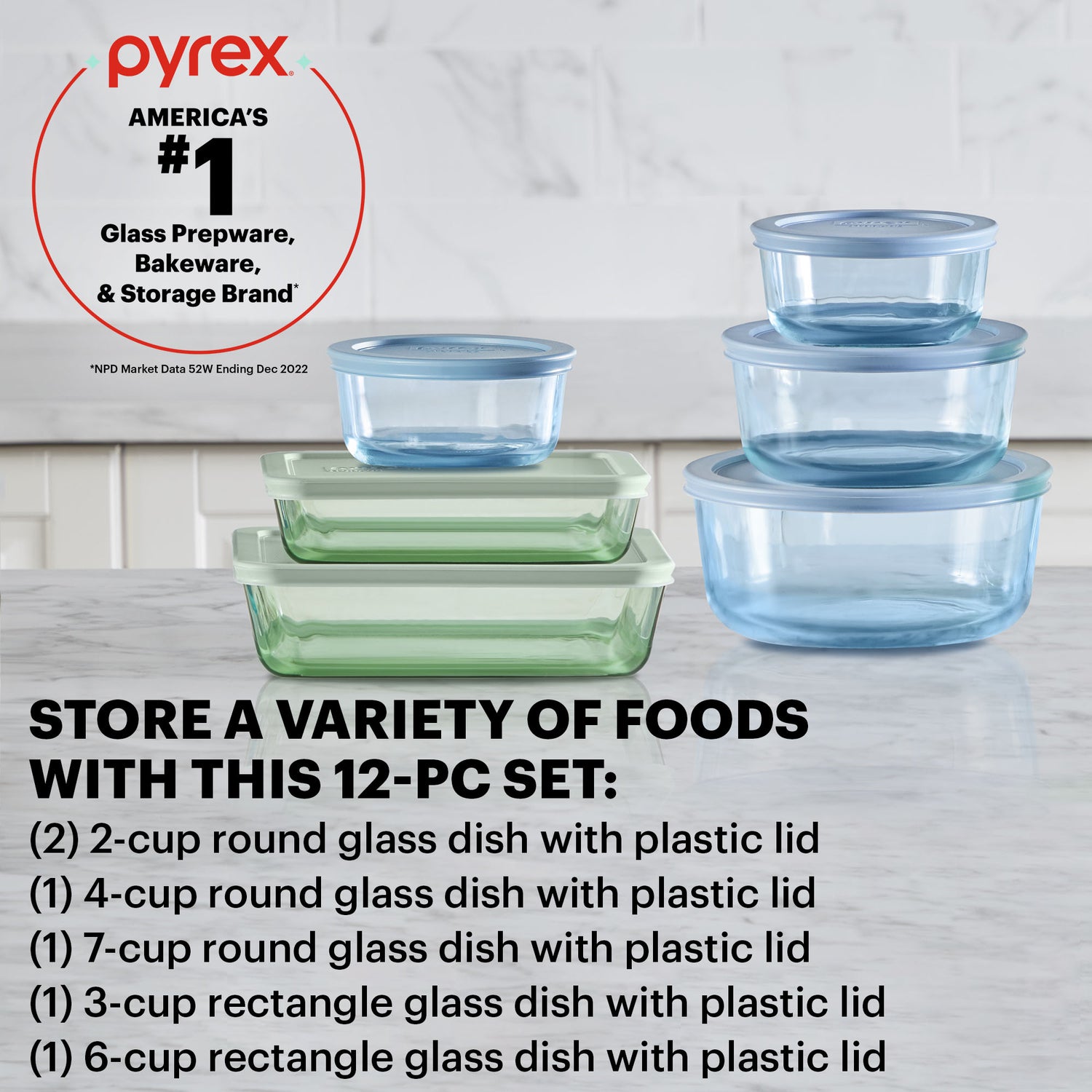 Pyrex® Simply Store® Tinted 12-piece Storage Set with Plastic Lids, Gr