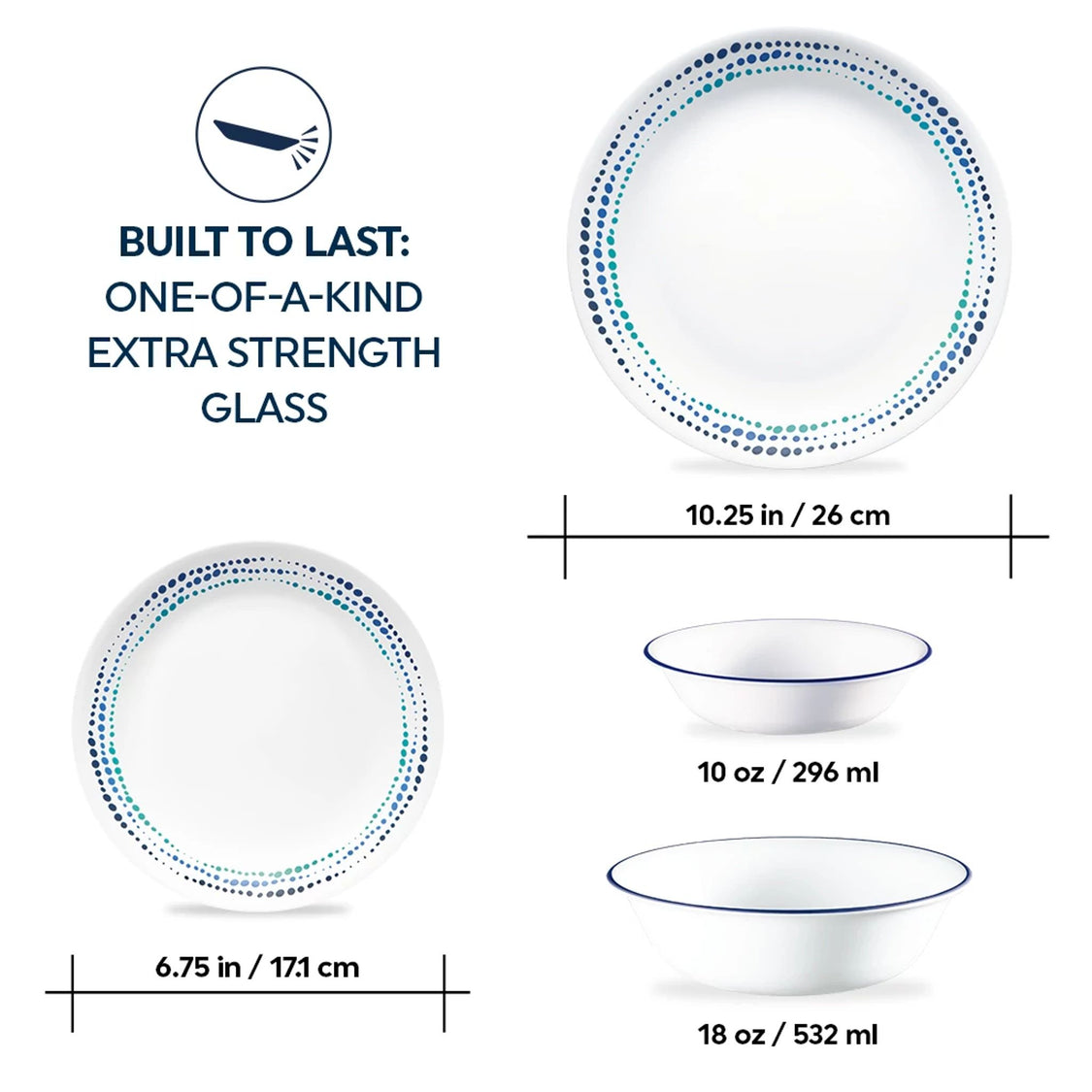 Corelle® Ocean Blues 16-piece Mugless Dinnerware Set, Service of 4