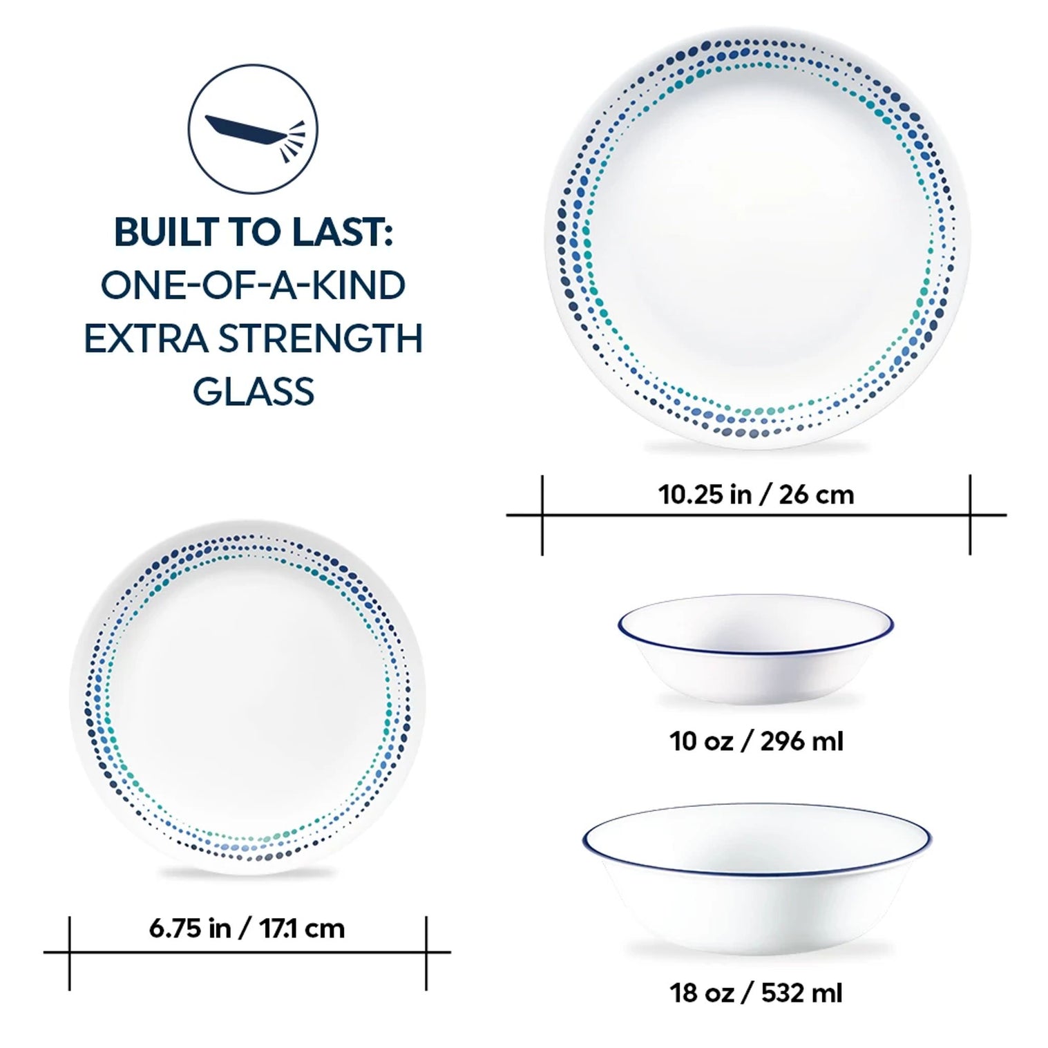 Corelle® Ocean Blues 16-piece Mugless Dinnerware Set, Service of 4